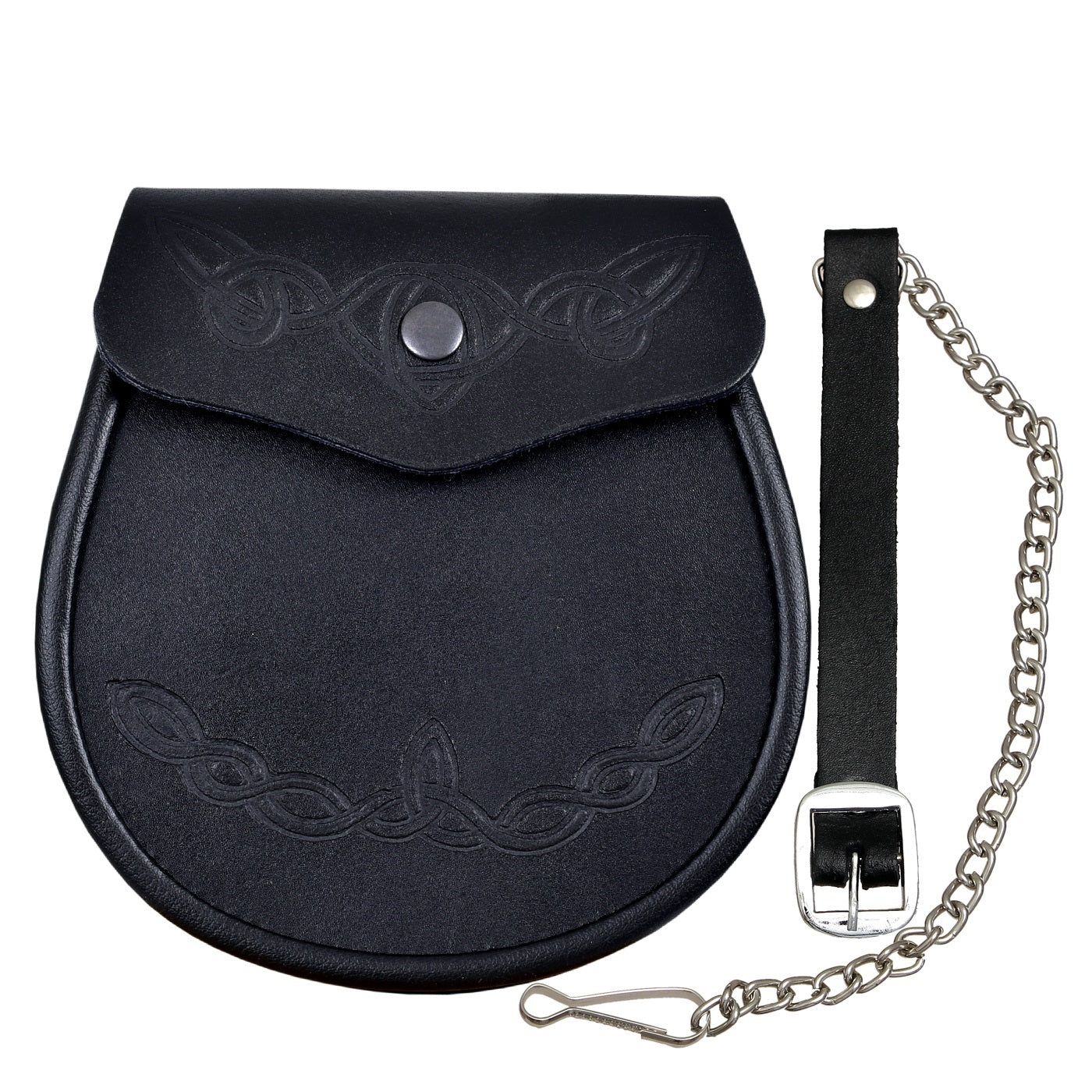 Embossed Leather Smooth Kilt Sporran With Celtic Pattern Free Chain St ...